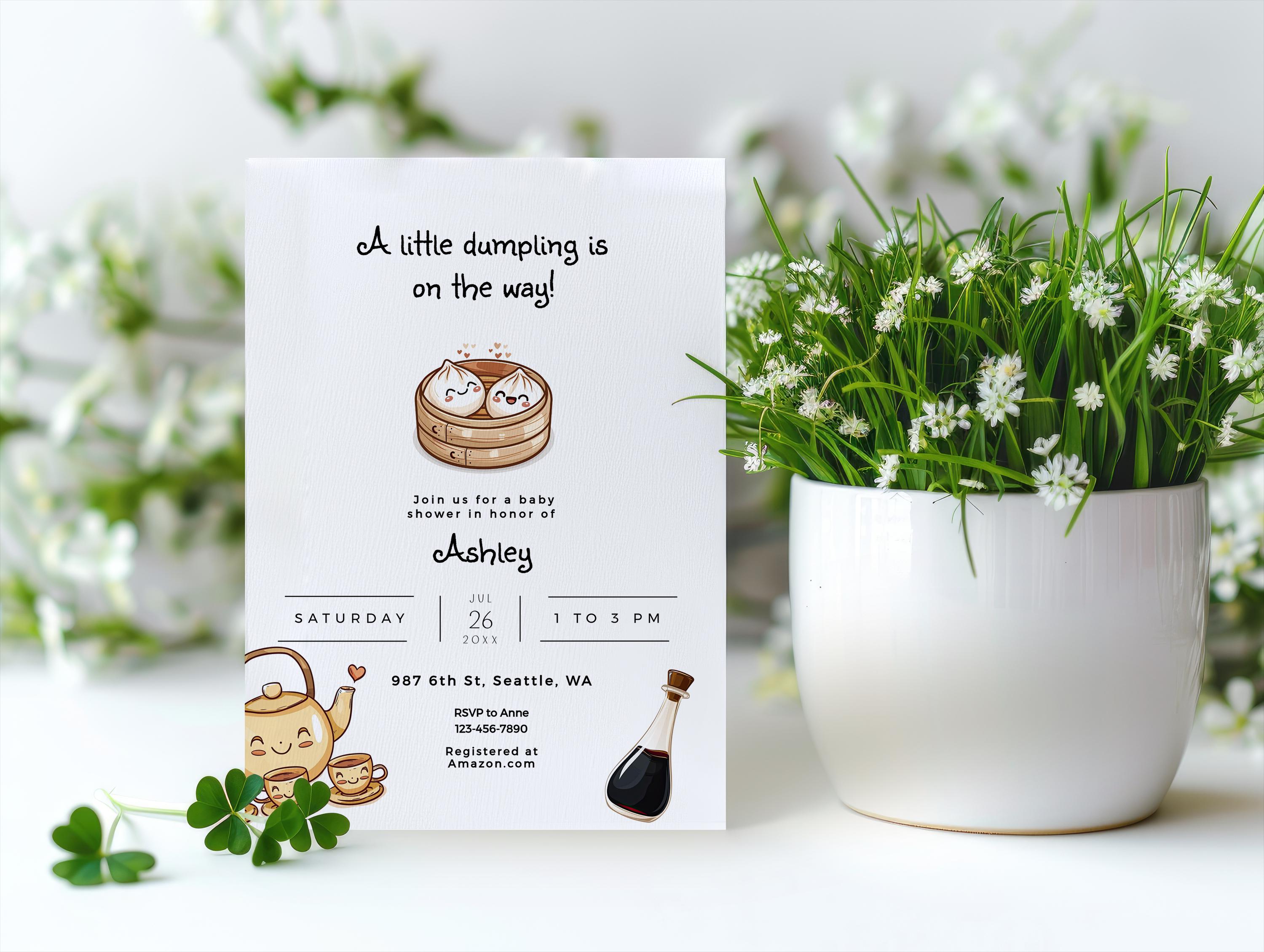 Little Dumpling Baby Shower Printable Invite, Dim Sum Party Theme ...