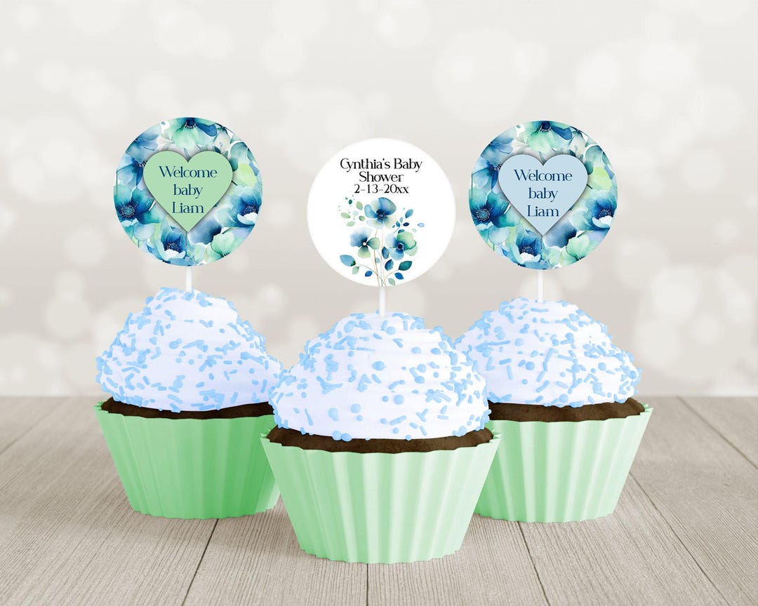 Baby in Bloom Cupcake Topper, Wildflower Baby Shower Decorations, Green ...
