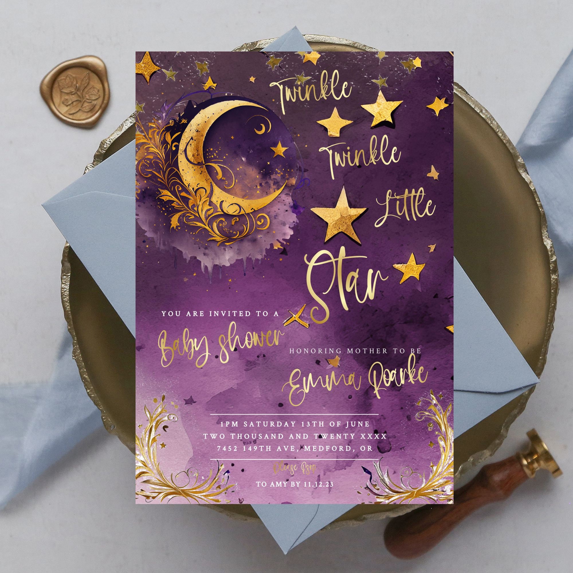 Baby Shower Invitation Purple Twinkle Little Star Editable - Etsy