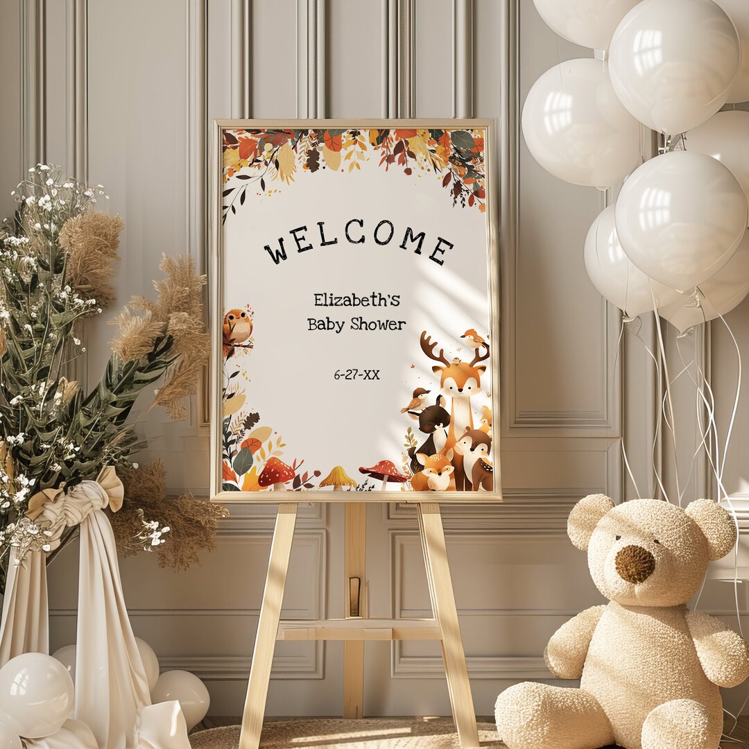 Woodland Animal Baby Shower Welcome Sign, Forest Creatures Decor ...
