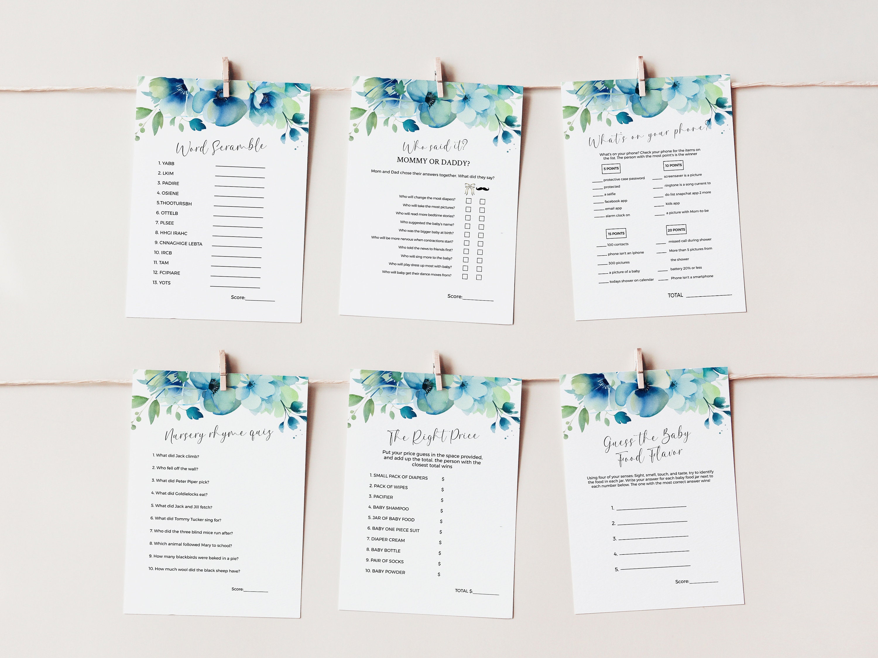 Baby in Bloom Editable Baby Shower Game Bundle, 23 Baby Shower Games ...