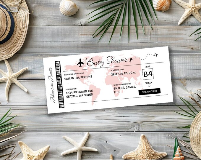 Travel Themed Baby Shower Boarding Pass Invitation (editable PDF ...