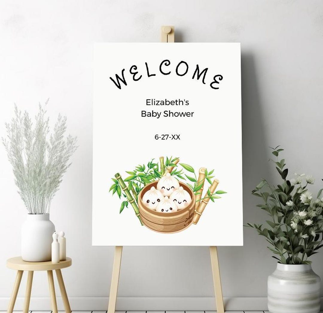 Dumpling Baby Shower Welcome Sign, Dim Sum Decor, Bao Bamboo Baby ...