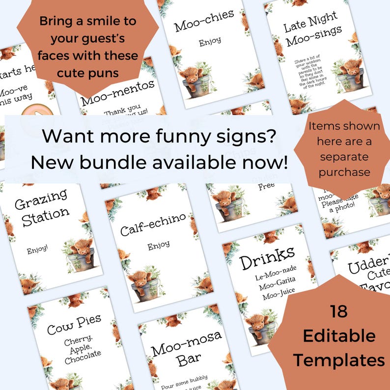 Baby Shower Sign Momosa, Highland Cow Editable Template, Highlander Cow ...