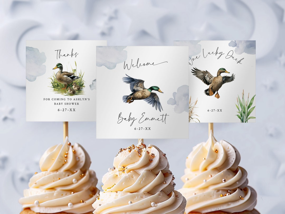 Duck Baby Shower Cupcake Toppers, Flying Ducks Shower Decoration, Duck ...
