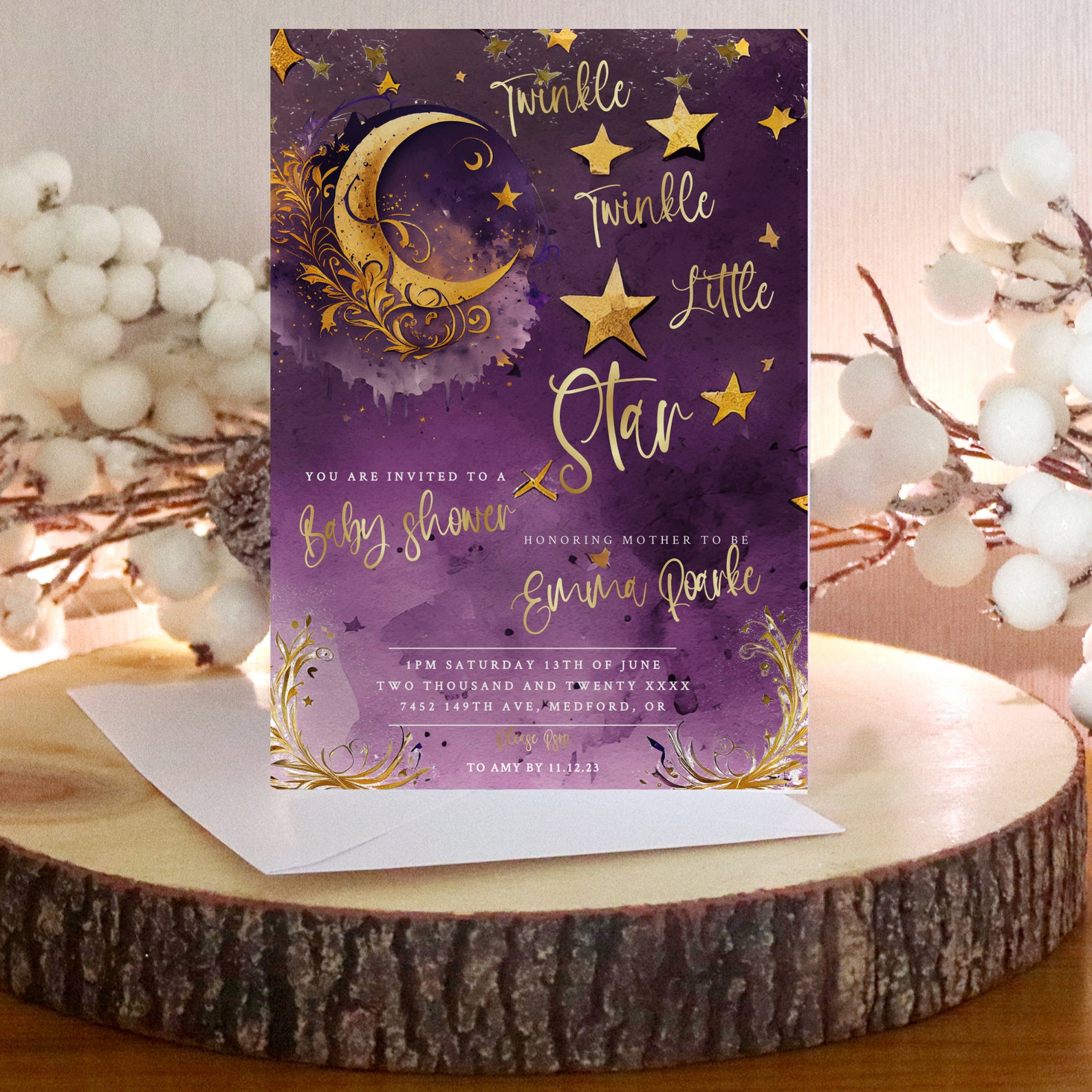 Baby Shower Invitation Purple Twinkle Little Star Editable - Etsy