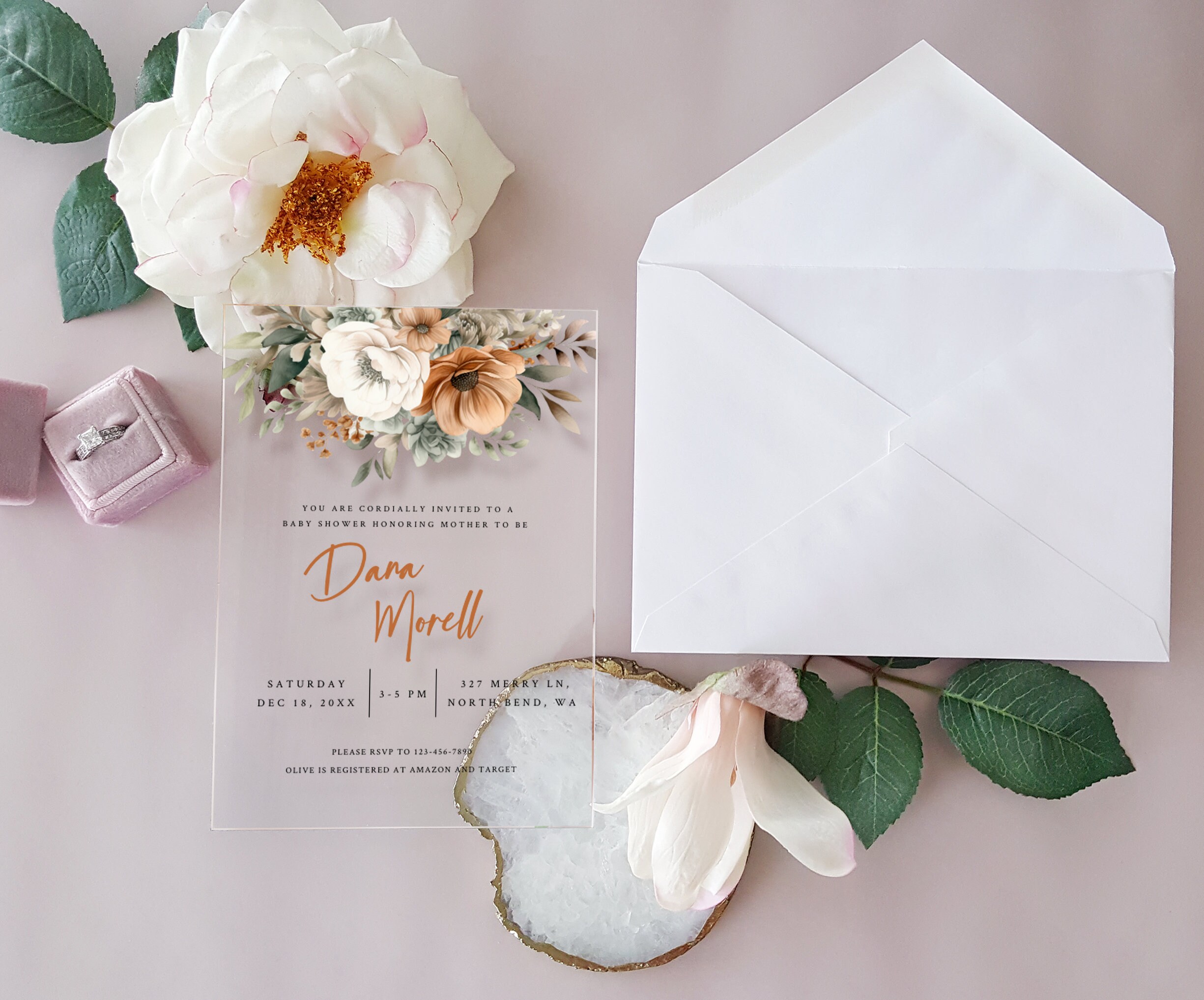 Terra Cotta Florals Shower Invitation Template, Burnt Orange, Sage ...