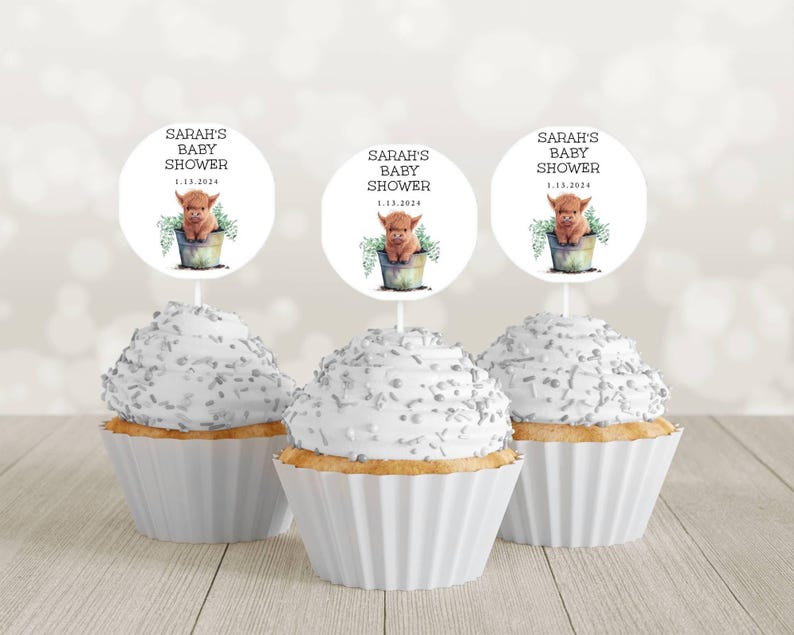 Highlander Cow Cupcake Topper | Highland Cow Baby Shower Decorations ...
