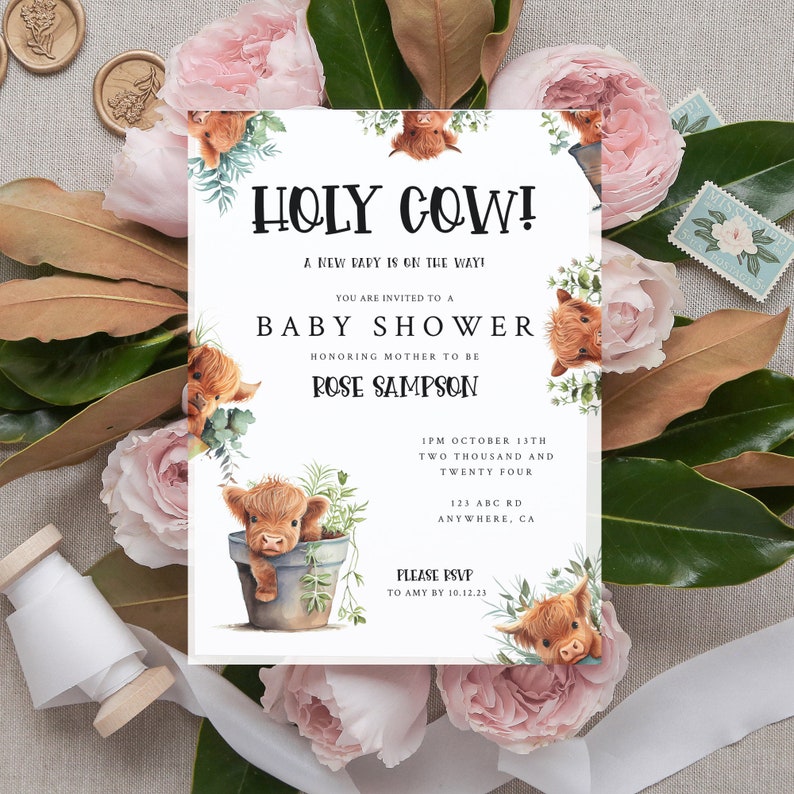 Highland Cow Baby Shower Invitation Editable Highlander Cow - Etsy
