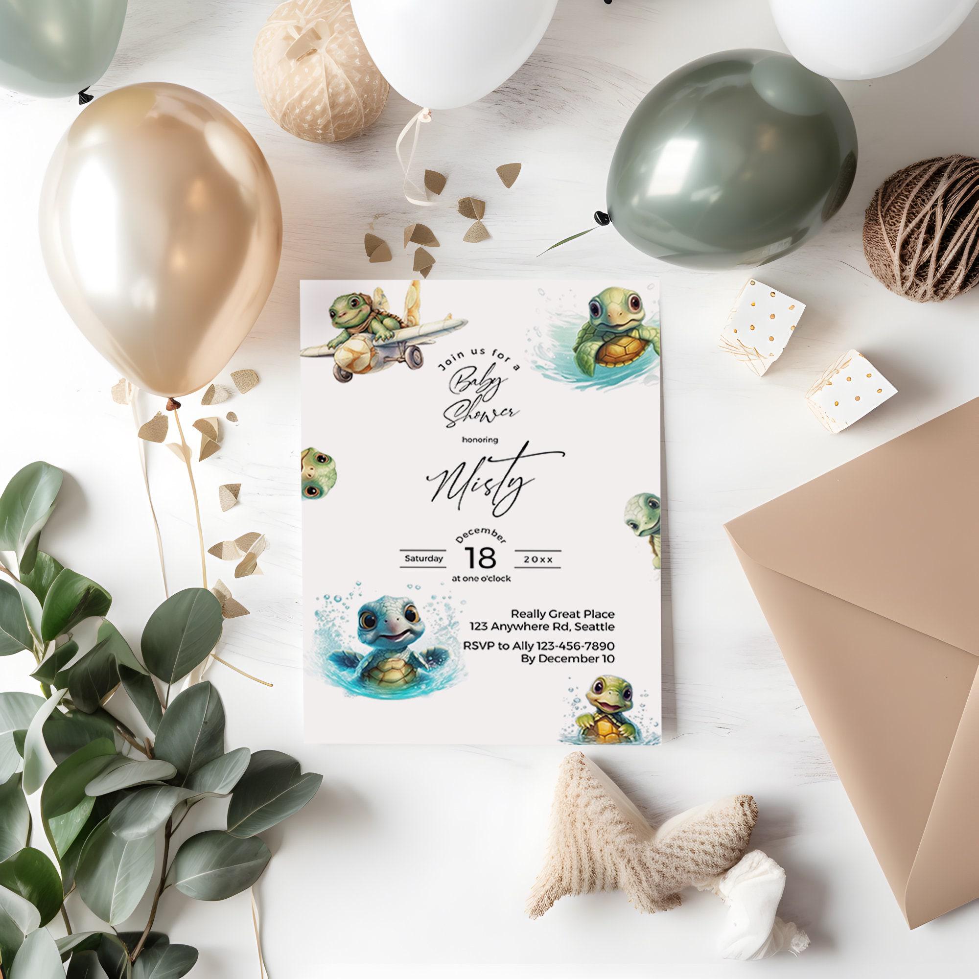 Turtle Themed Baby Shower Invitation, Editable Nautical Invite, Funny ...