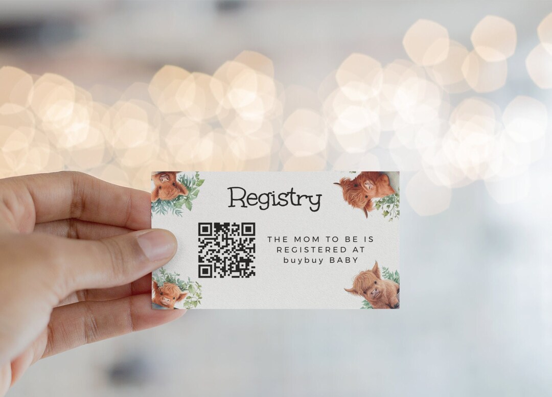 Registry Card With QR Code, Highland Cow Baby Shower Gift Registry ...
