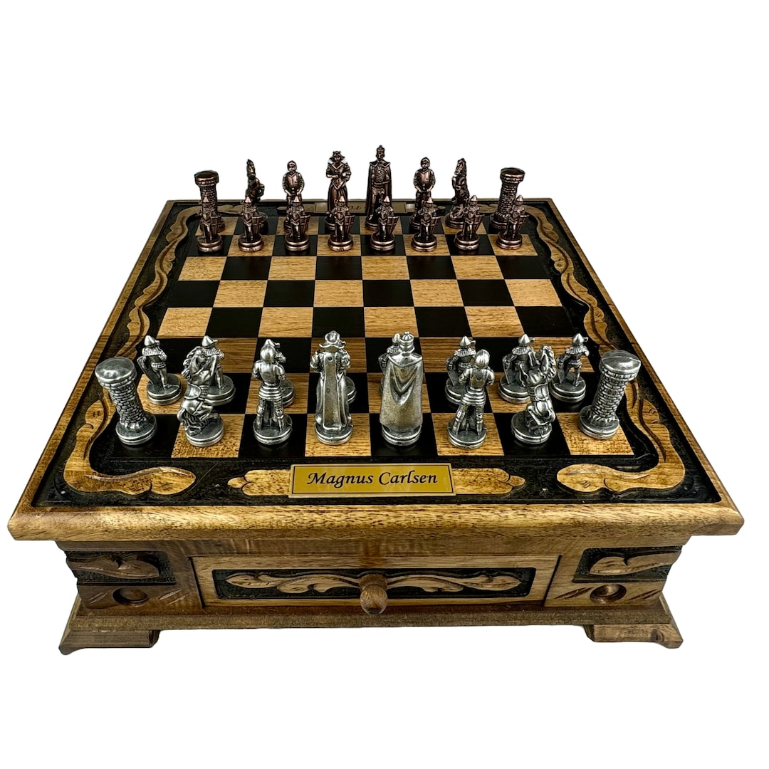 14 Medieval British Imperial Themed Chess Set With Storage Carved Chess ...