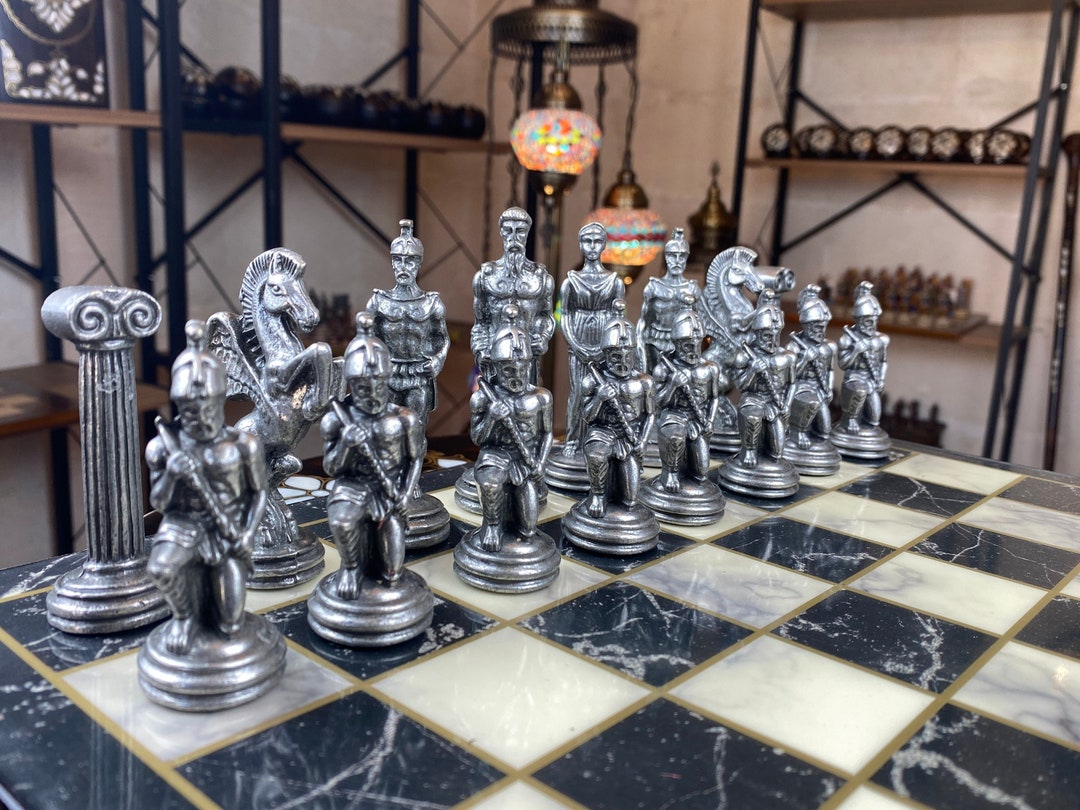 Premium 14 Chess Set With Greek Mythology Themed Chessmen Metal Chess ...
