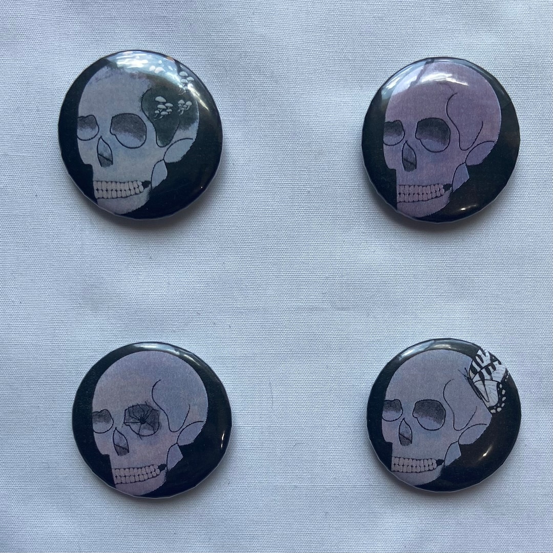 Skull Pins, Butterfly, Mushroom, and Spider Skull Pins, 1.25 Inch Pins ...