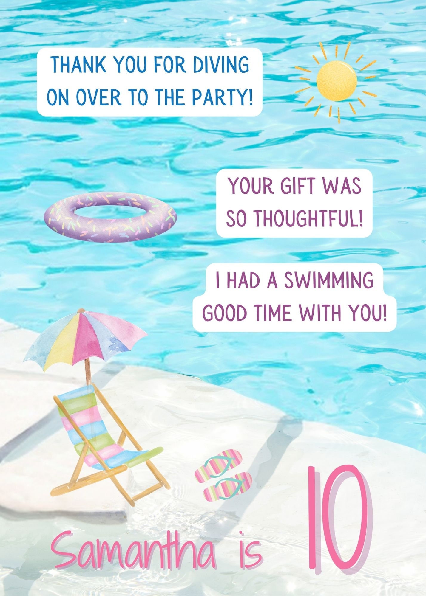 Pool Party Birthday Thank You Note, Pool Party Thank You Note ...