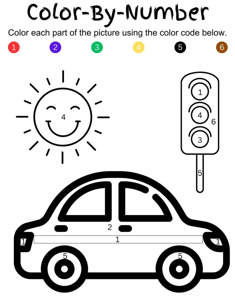 Color by Number Transportation Set, Color by Number, Coloring Page ...