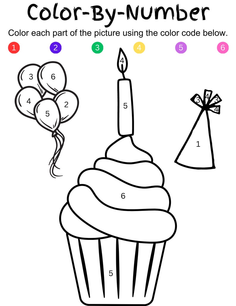 Color by Number Birthday Set, Color by Number, Coloring Page, Preschool ...
