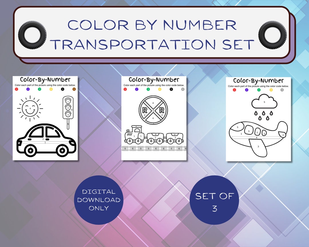 Color by Number Transportation Set, Color by Number, Coloring Page ...