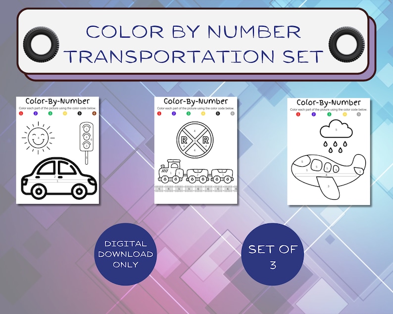 Color by Number Transportation Set, Color by Number, Coloring Page ...