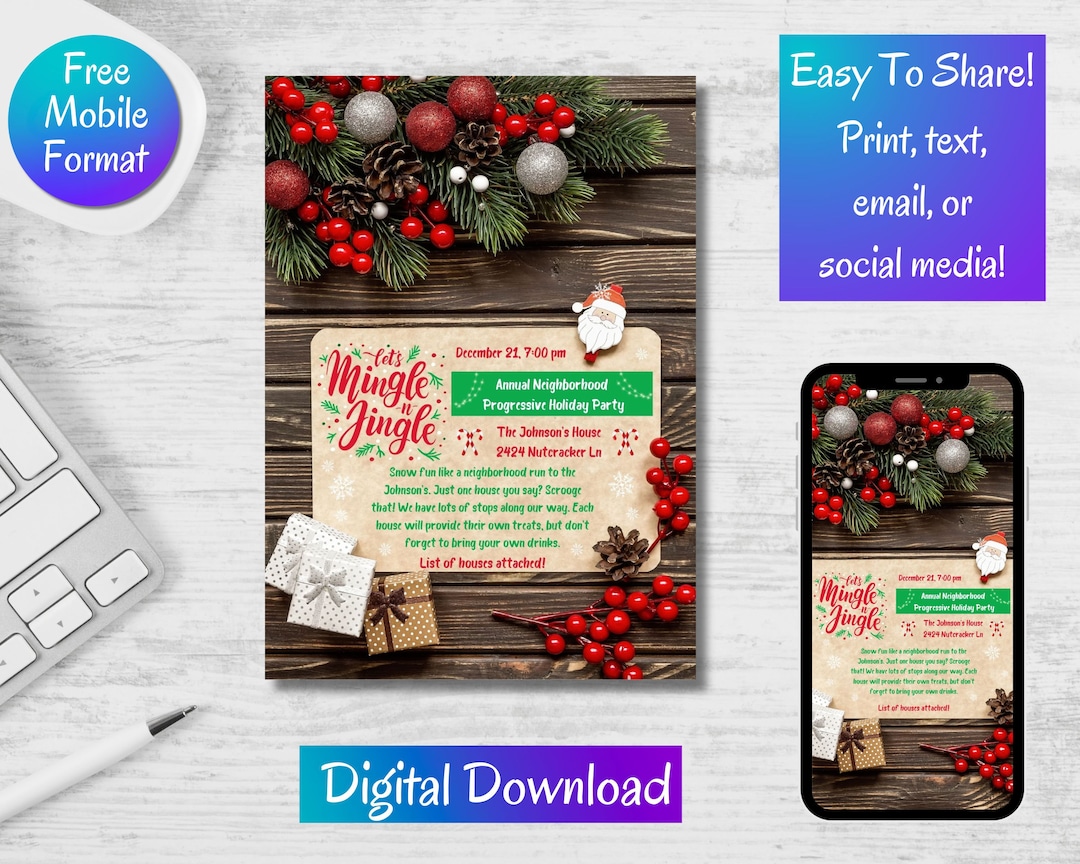 Progressive Holiday Party Invitation, Holiday Neighborhood Party ...