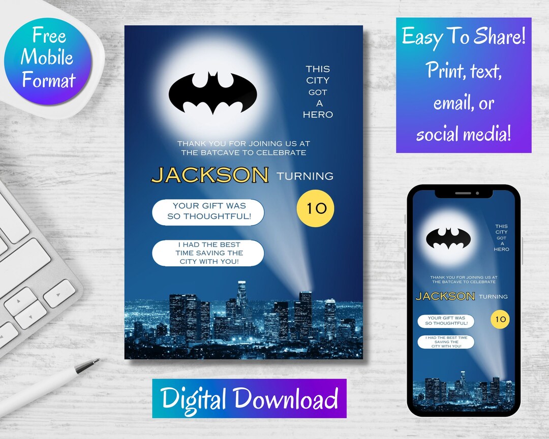 Batman Inspired Birthday Thank You Note, Batman Inspired Thank You Note ...