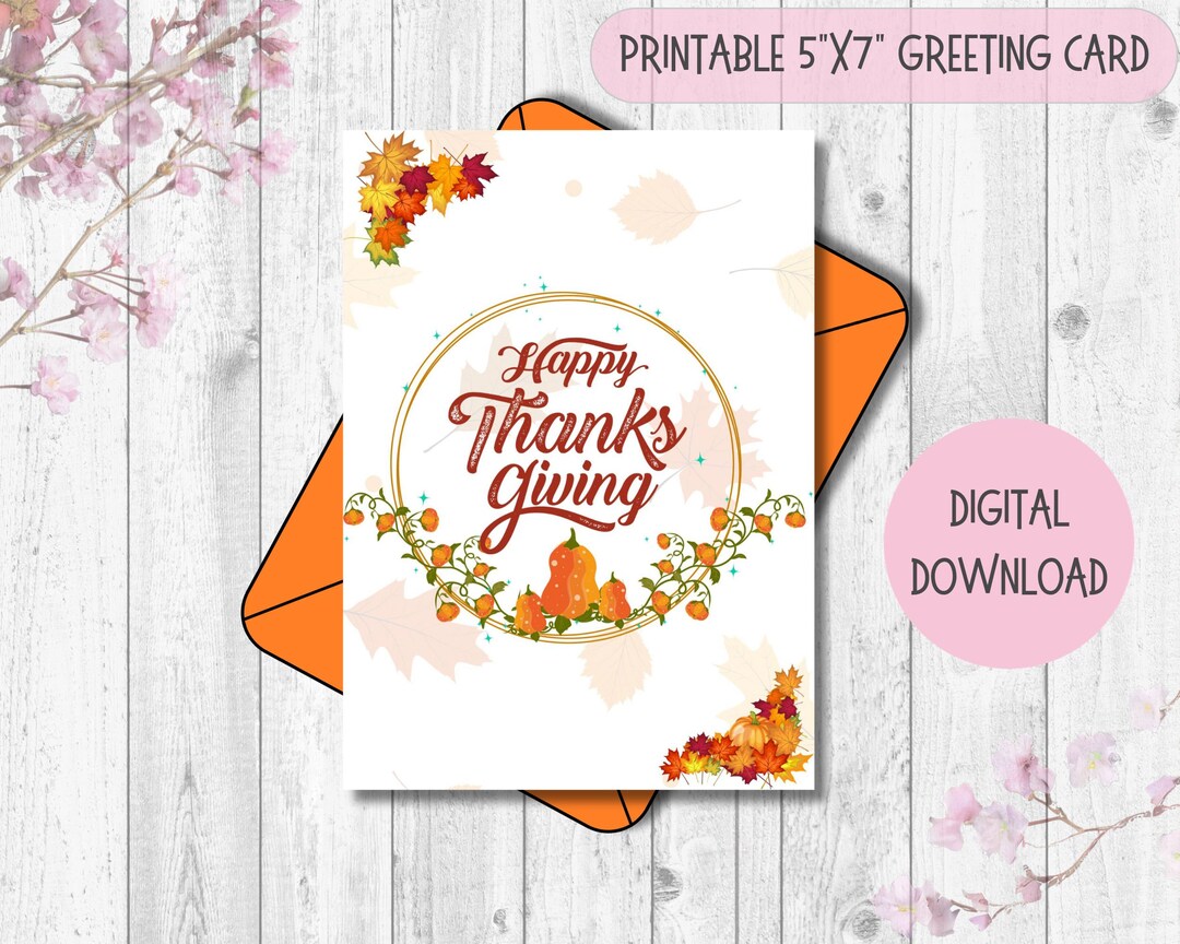 Printable Thanksgiving Card, Happy Thanksgiving Card, Instant Download ...