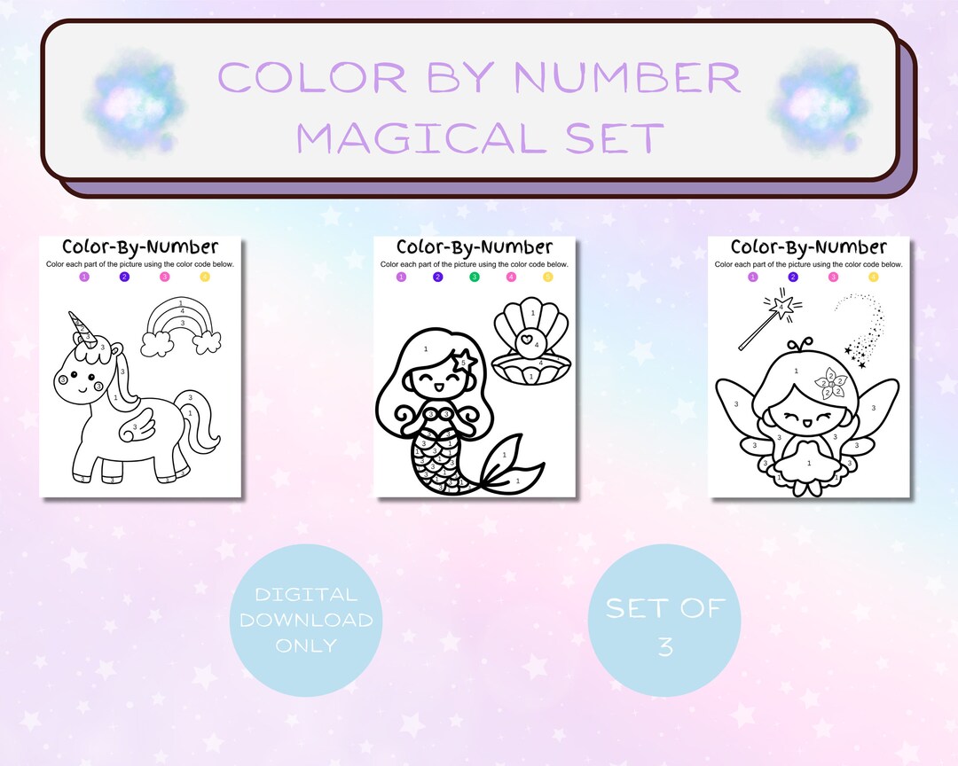 Color by Number Magical Set, Color by Number, Coloring Page, Preschool ...