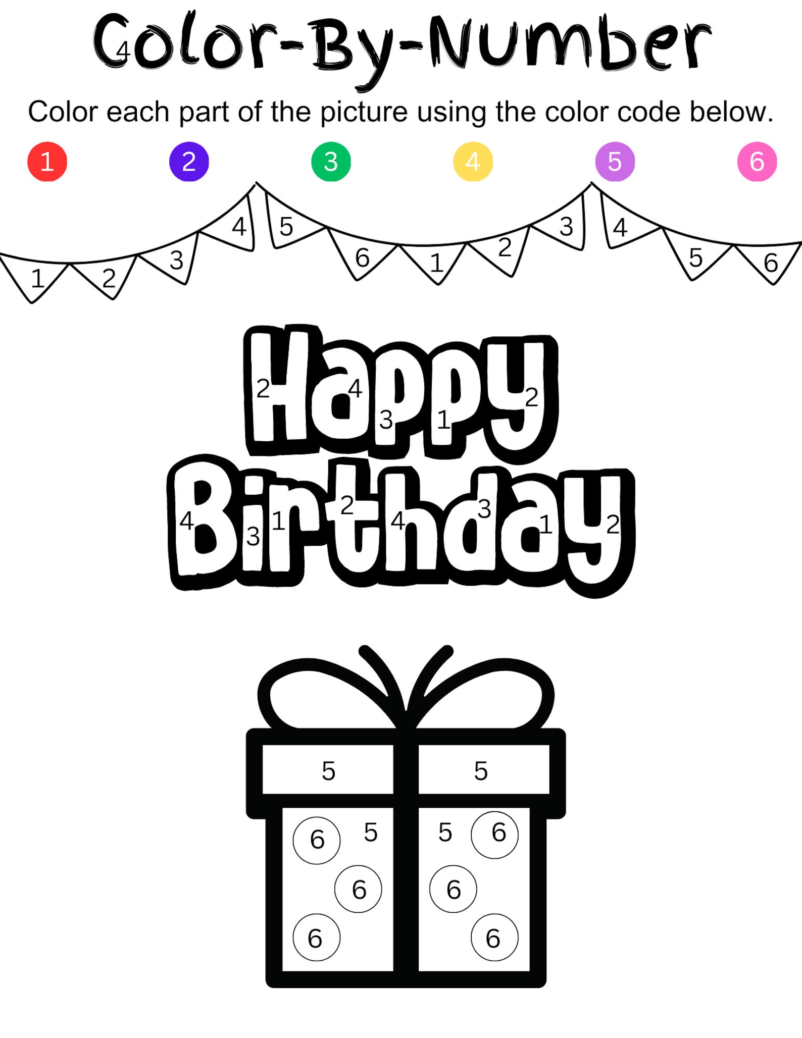 Color by Number Birthday Set, Color by Number, Coloring Page, Preschool ...