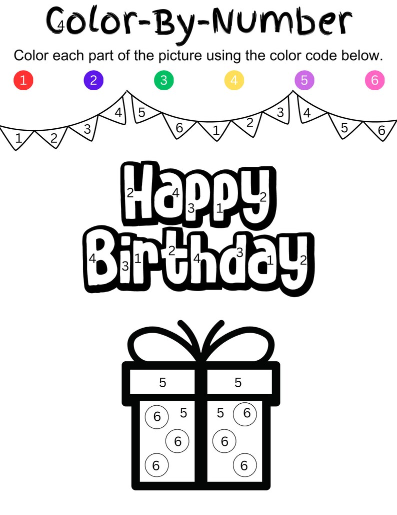 Color by Number Birthday Set, Color by Number, Coloring Page, Preschool ...