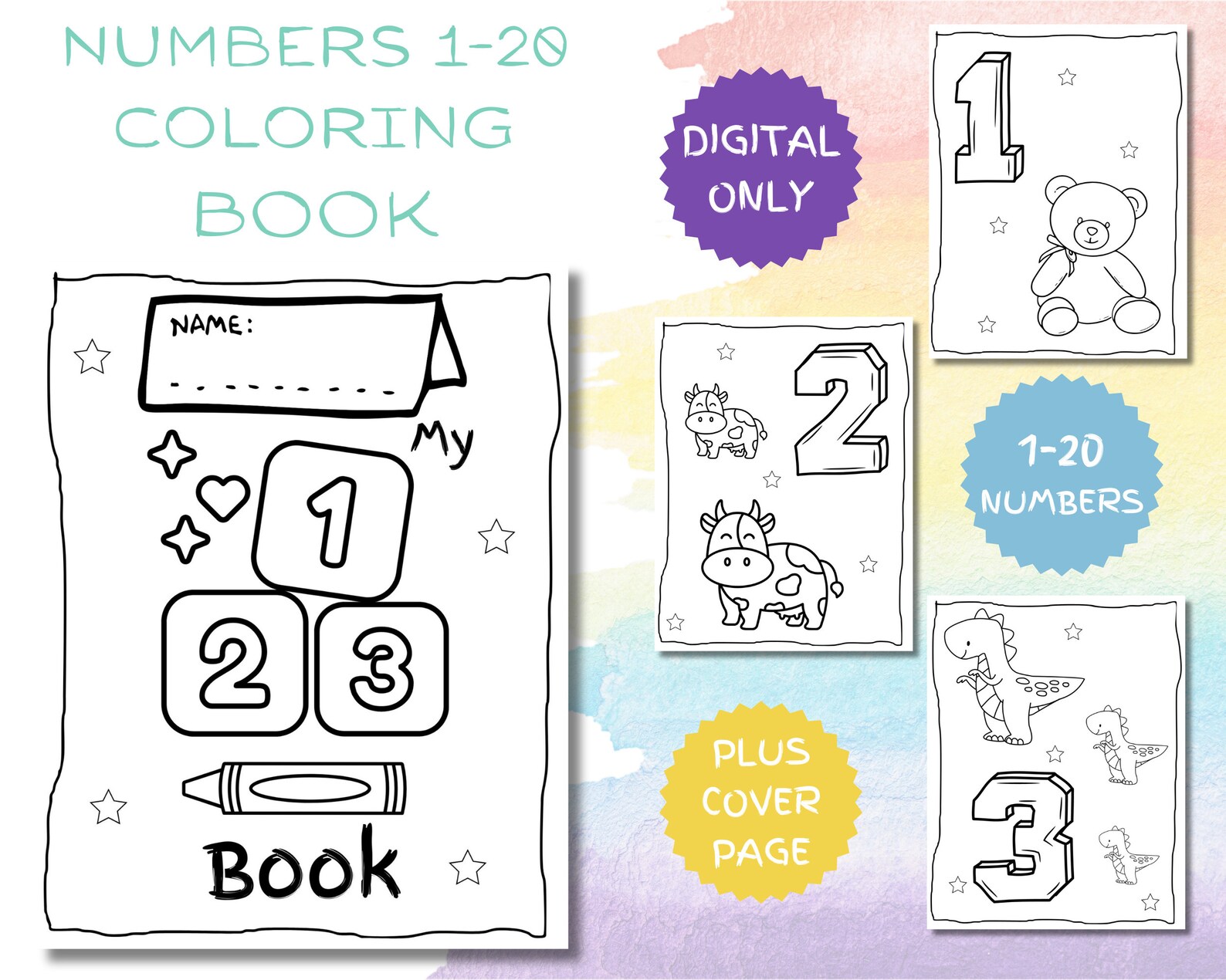 Numbers 1-20 Coloring Book, Digital Coloring Book, Printable Coloring ...