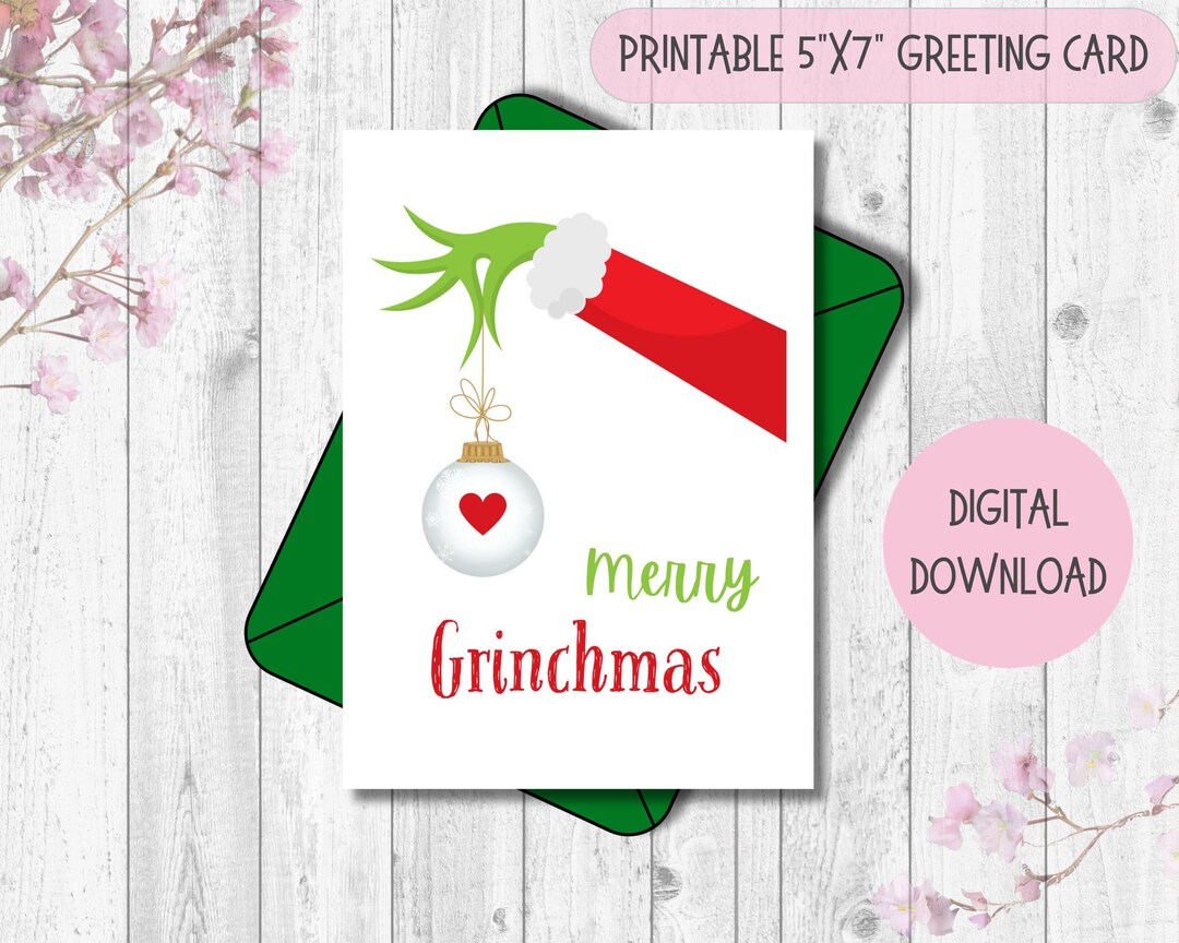 Printable Merry Grinchmas Card, Grinch Card, Instant Download, Print at ...