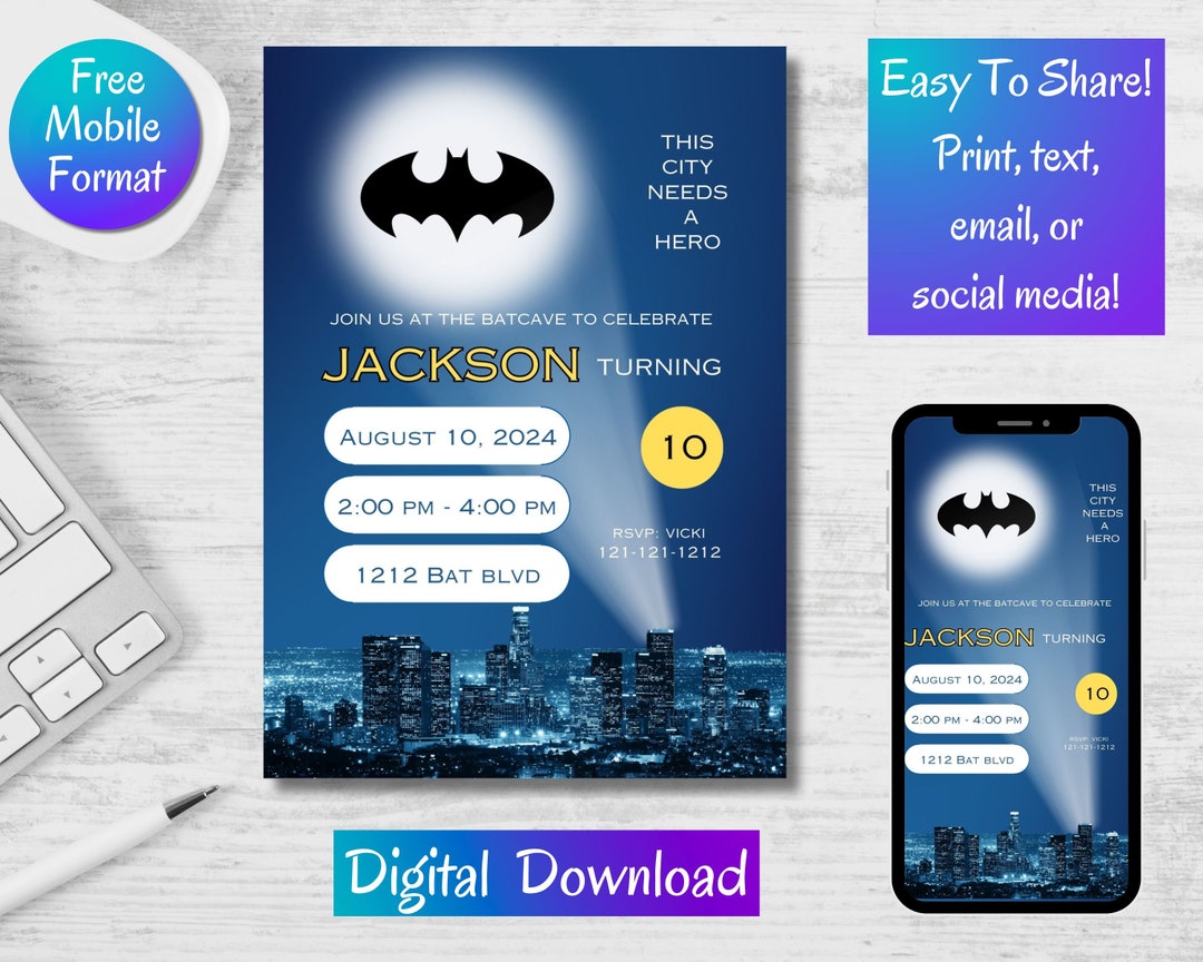 Batman Inspired Birthday Invitation, Batman Inspired Invitation ...