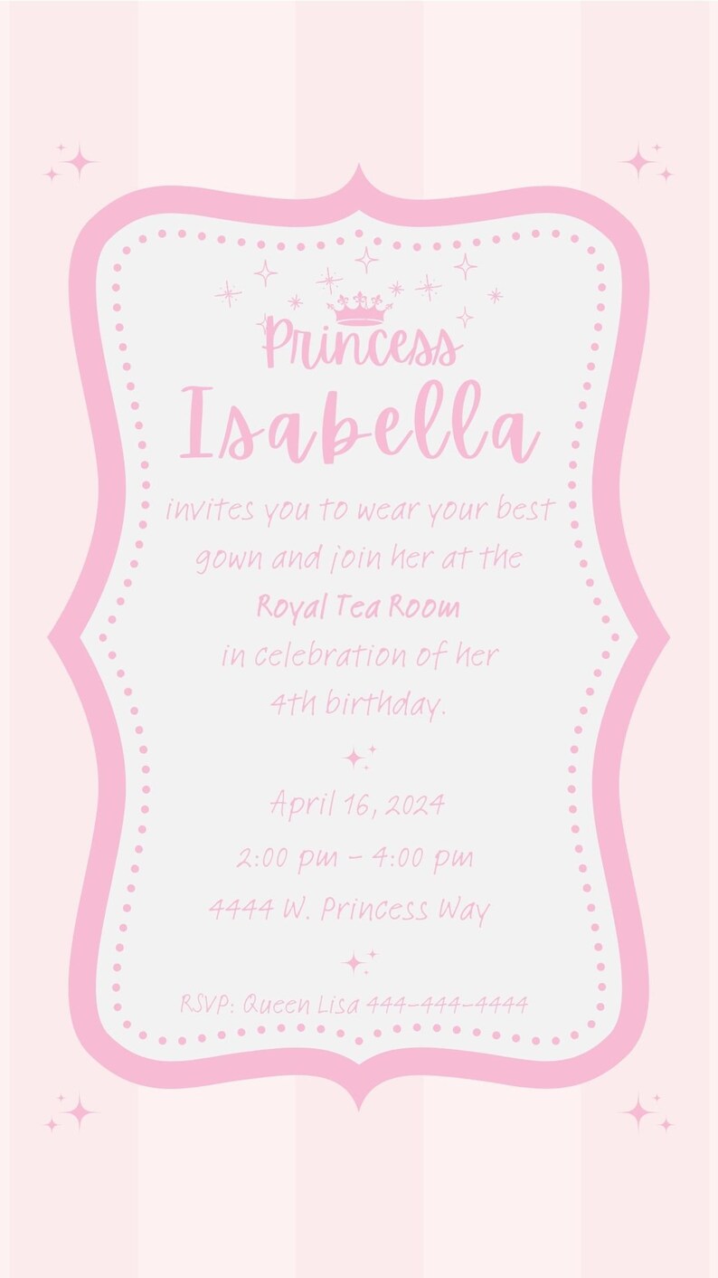 Editable Princess Tea Party Birthday Invitation, Princess Tea Party ...