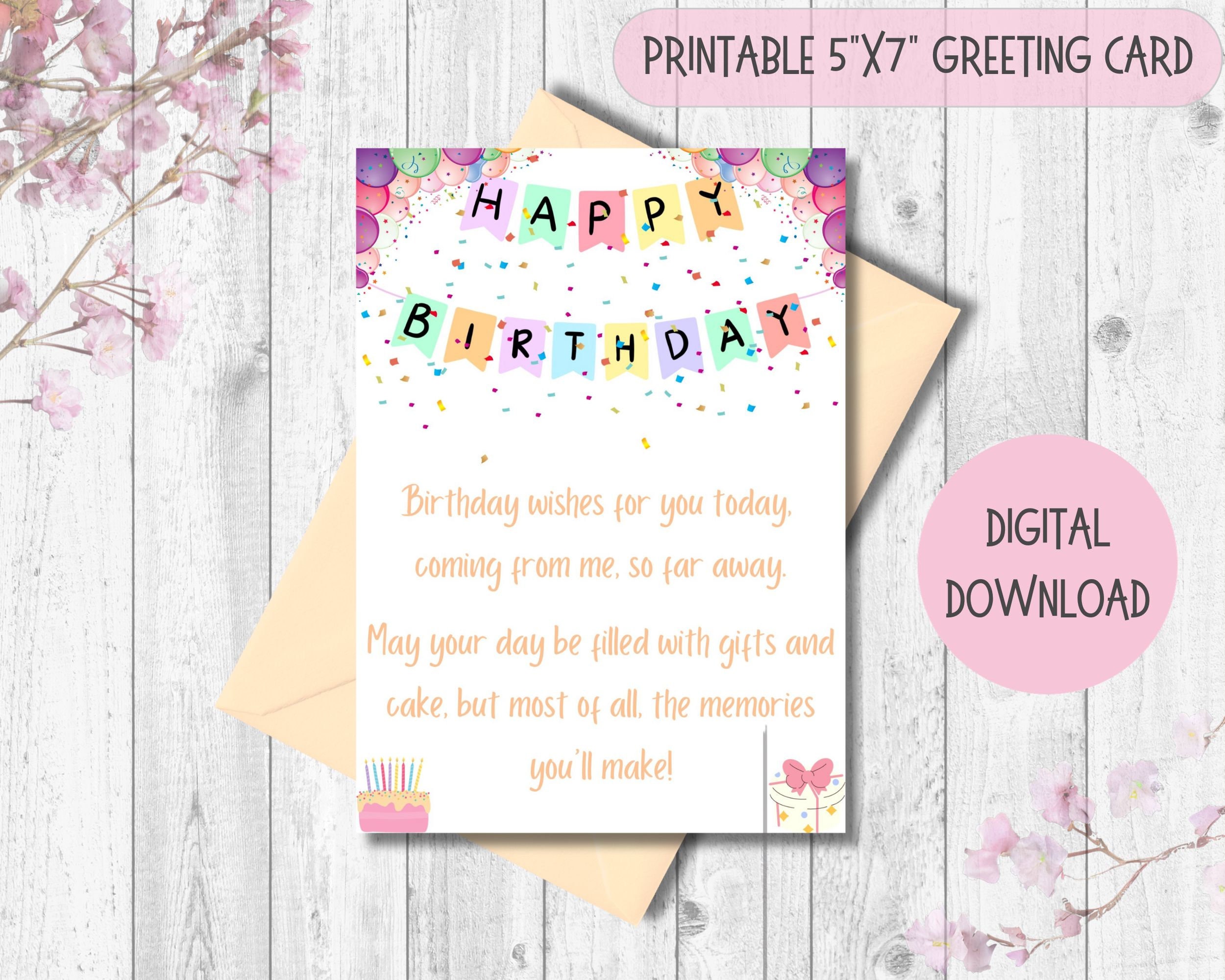 Printable Birthday Card, Across the Miles Birthday Card, Instant ...