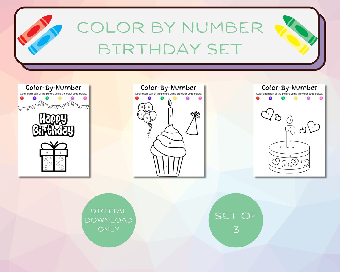 Color by Number Birthday Set, Color by Number, Coloring Page, Preschool ...