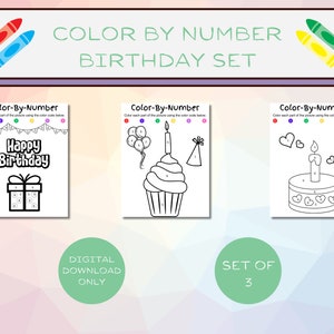 Color by Number Birthday Set, Color by Number, Coloring Page, Preschool ...