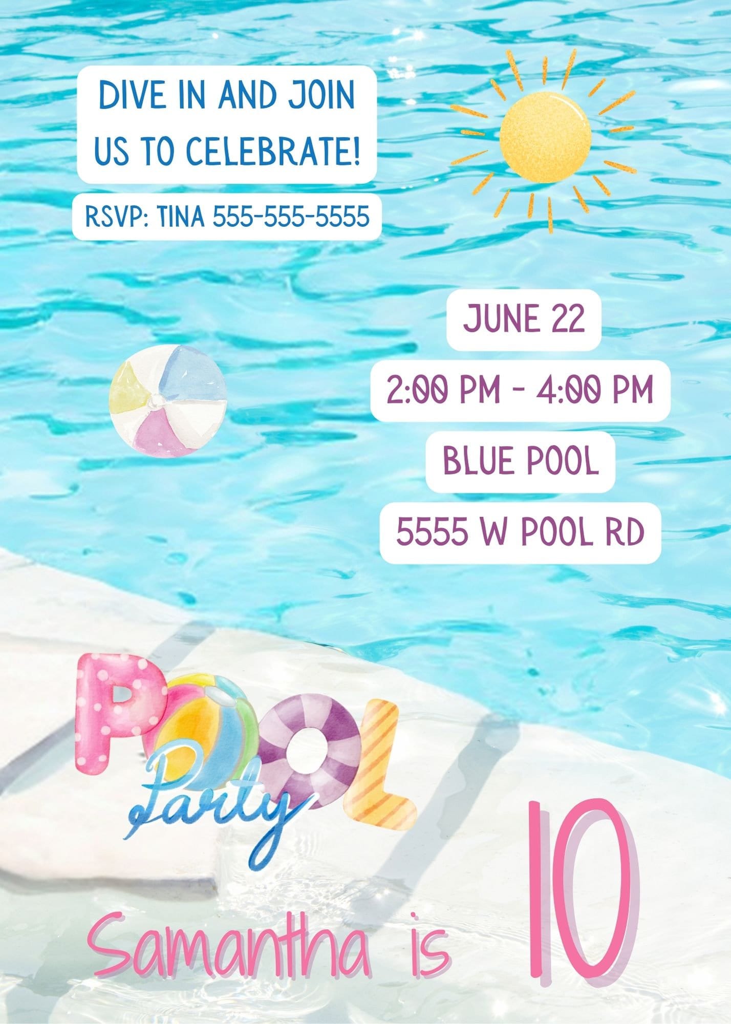 Pool Party Birthday Invitation, Pool Party Invitation, Printable Pool ...