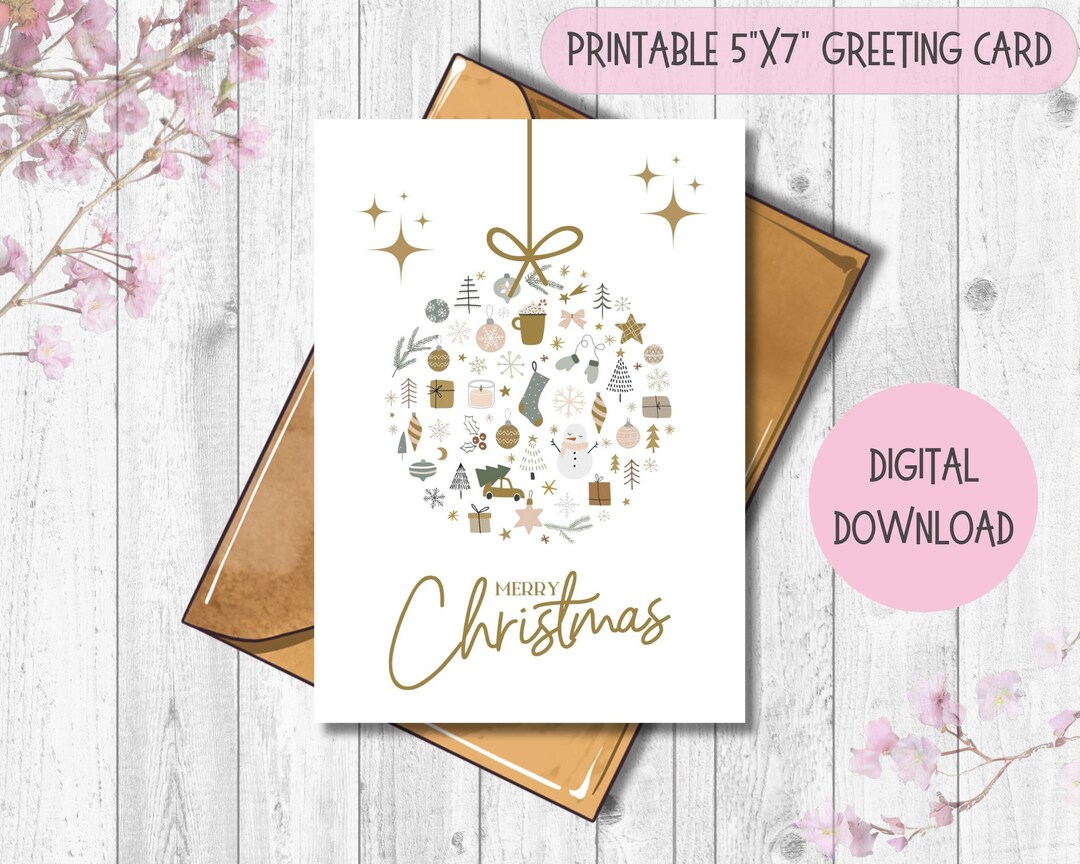 Printable Merry Christmas Card, Christmas Card, Instant Download, Print ...