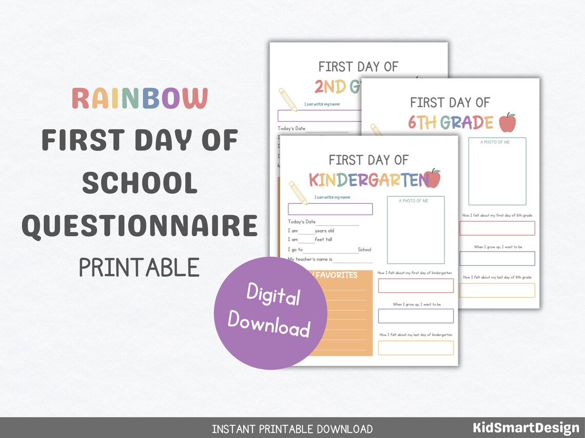 Back to School Printable First Day of School Questionnaire - Etsy