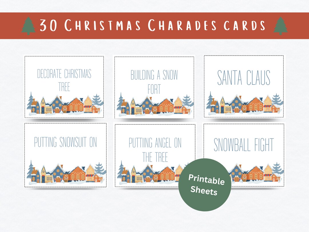 Printable Christmas Charades Printable Card Games Christmas Party Games ...