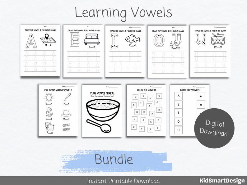 Tracing Vowels Printable Vowels Worksheets Vowel Practice - Etsy