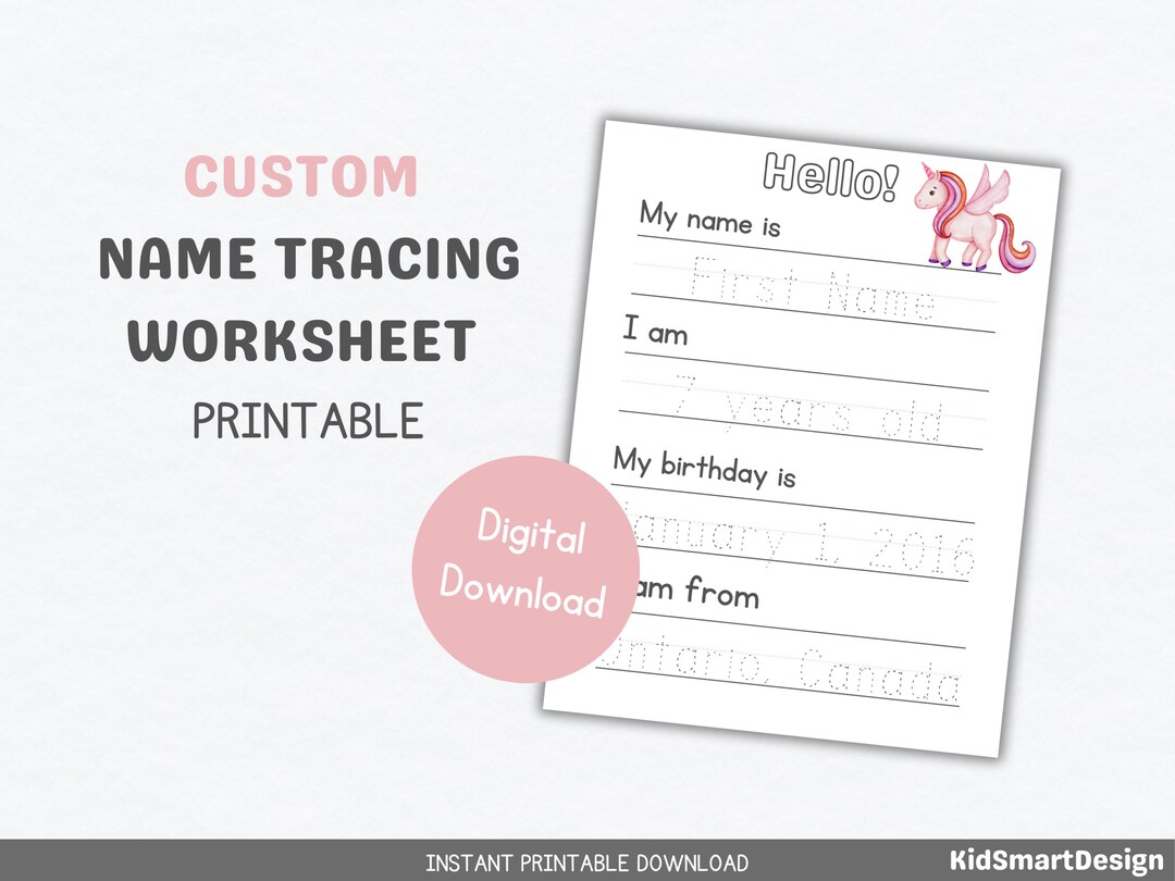Personalized Name Tracing Worksheet Custom Name Tracing - Etsy