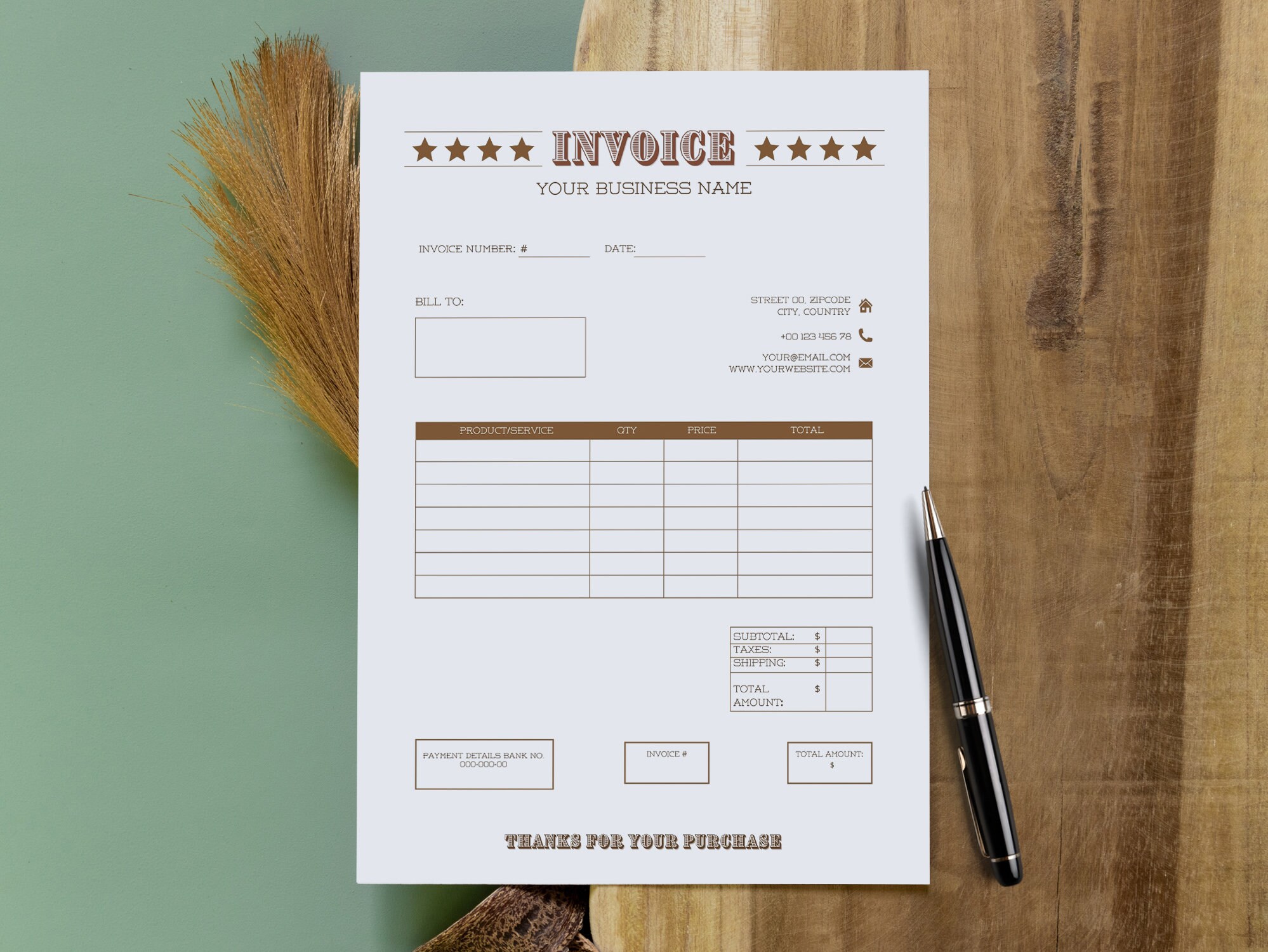 Simple Western Brown Editable Invoice Canva Template Printable Digital ...