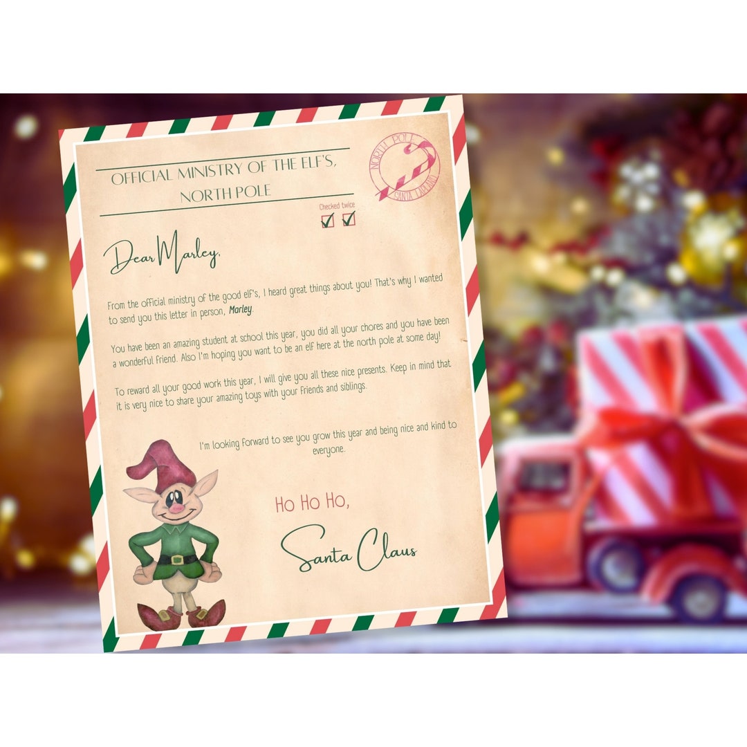 Vintage Paper Green Red Editable Letter From Santa Canva Template Cute ...