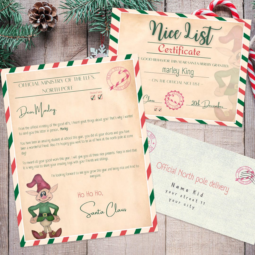 Vintage Paper Editable Letter From Santa Bundle, Nice List, North Pole ...