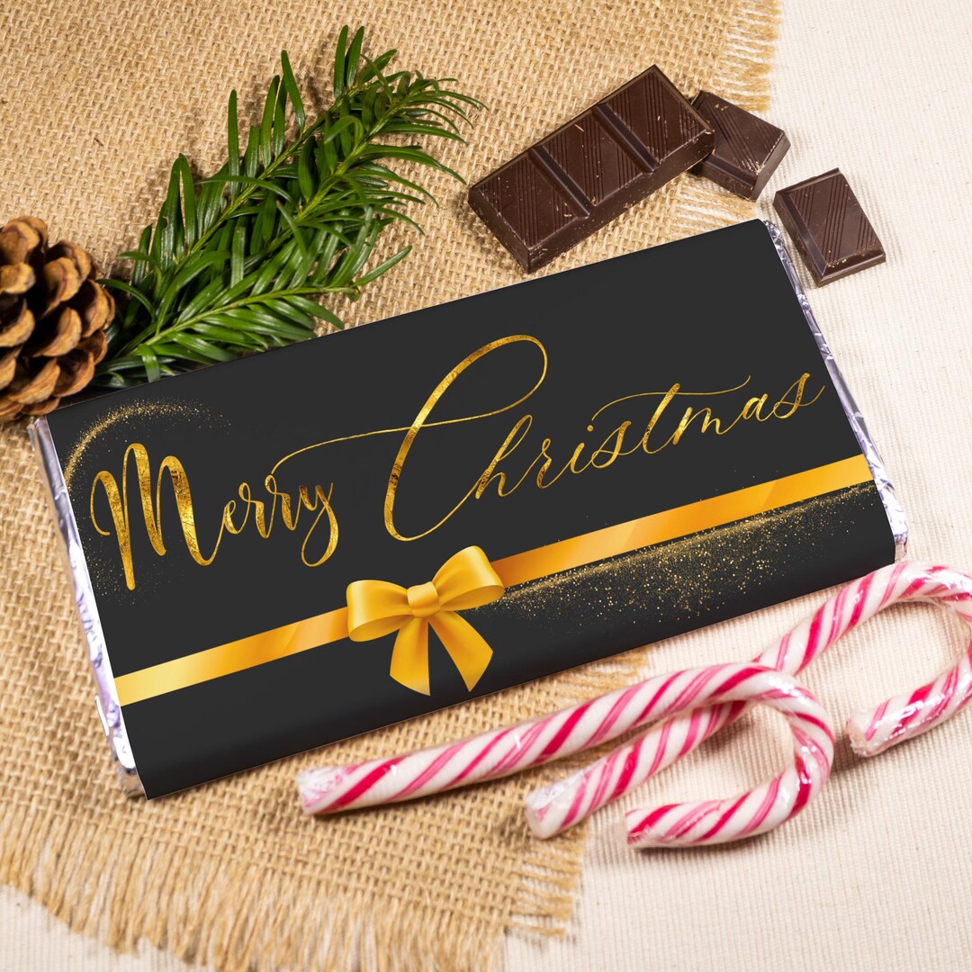 Classic Merry Christmas Editable Chocolate Wrapper Canva Template Gold ...