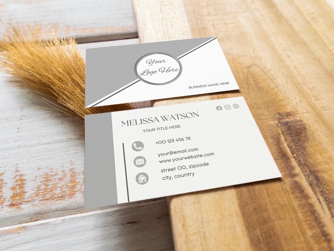 Clean Modern Grey Editable Business Card Canva Template Printable ...