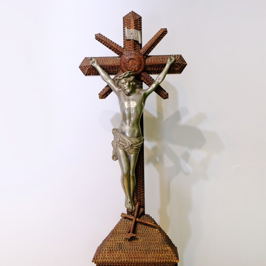 Antique 19th Century French Tramp Art Crucifix - Etsy