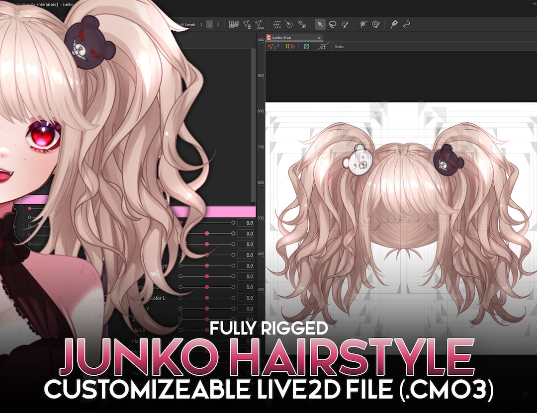 Drag-n-drop Fully Customizable Rigged Junko Hairstyle for Live2d ...