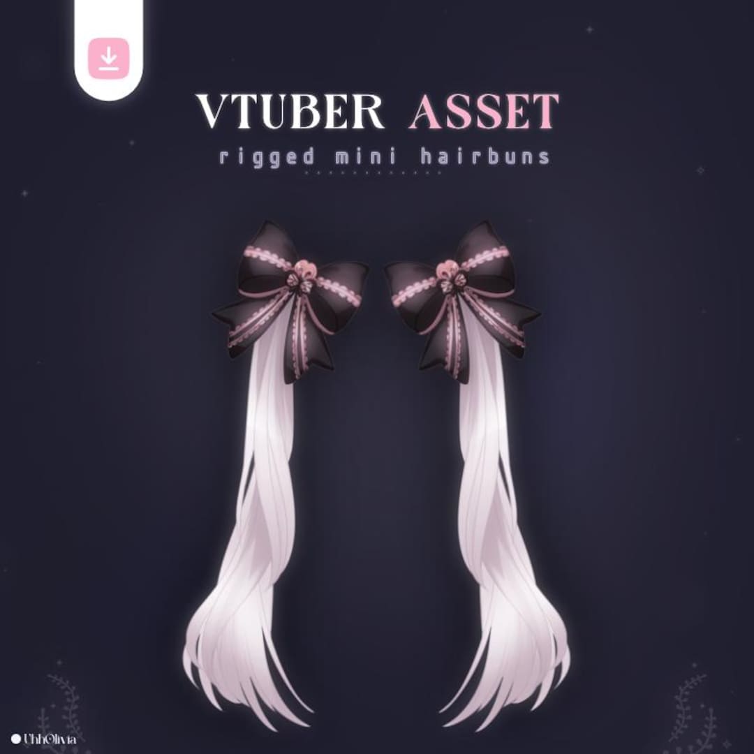Rigged Vtuber Asset - Twintails With Bow Accessory + 5 Preset Colors ...